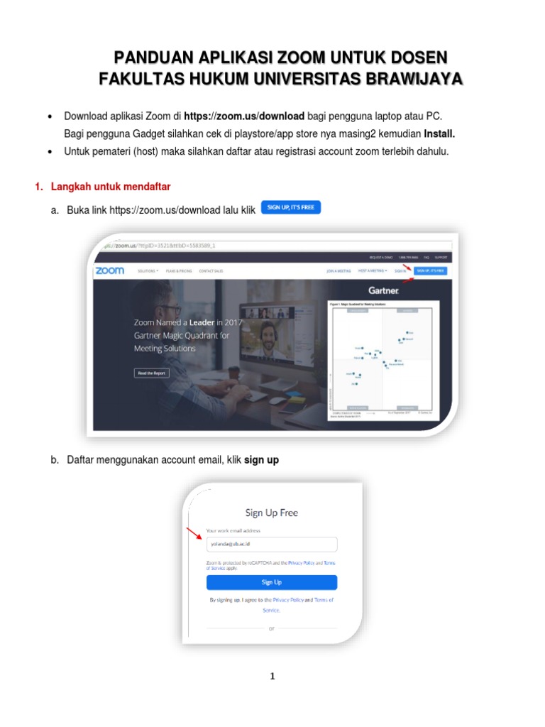 Panduan Zoom Meeting Untuk Dosen FH UB PDF | PDF