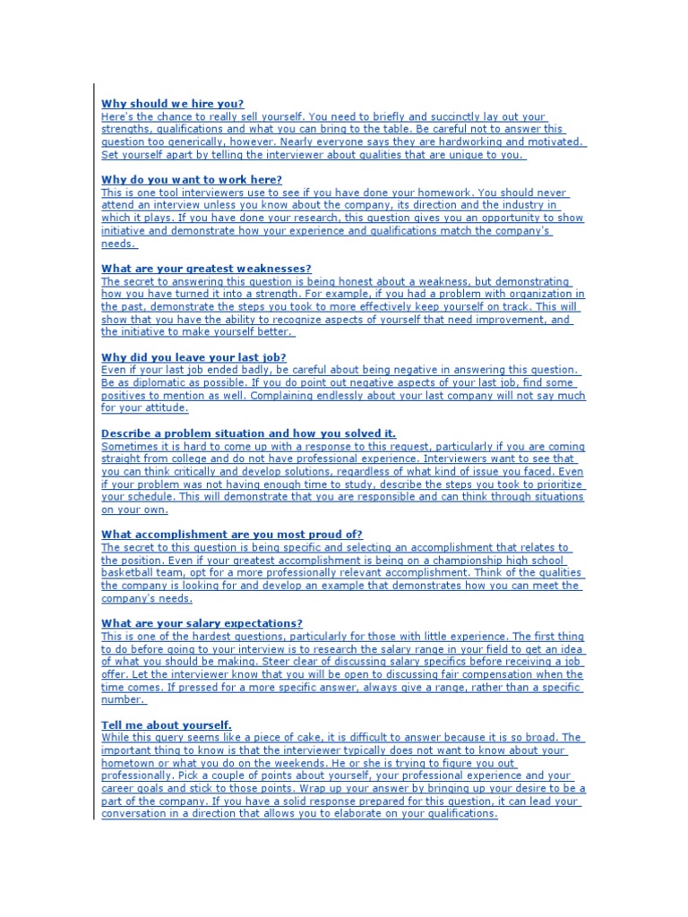 Difficult Interview Questions | PDF | Question | Interview