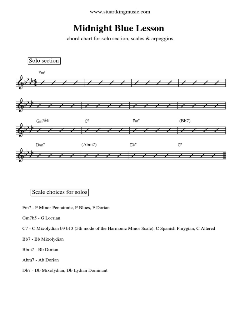 Midnight Blue Lesson - Chord Chart, Scales and Arpeggios | PDF | Mode ...