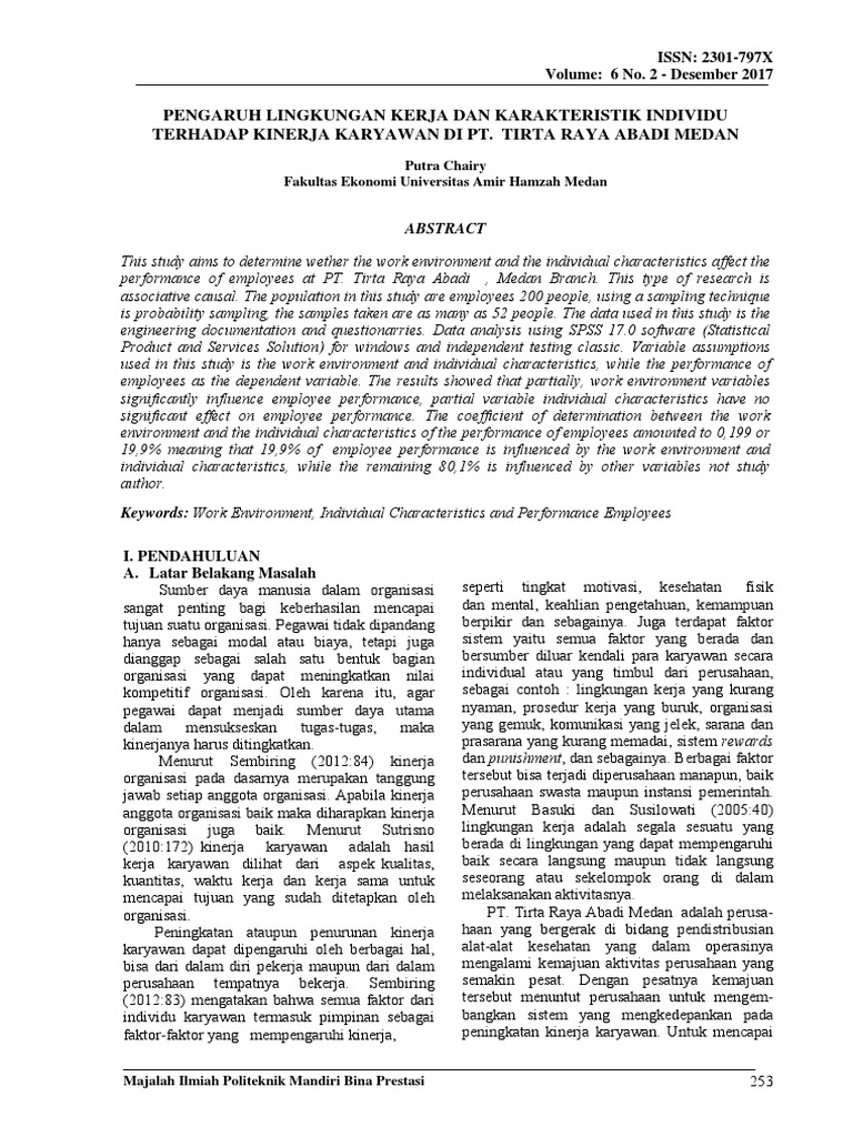 11 - Pengaruh Lingkungan Kerja Dan Karakteristik Individu | PDF