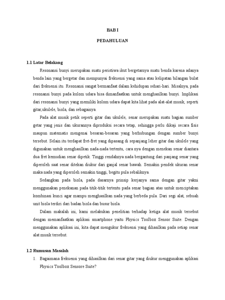 Resonansi Bunyi Pada Alat Musik Gitar, Ukulele Dan Biola Menggunakan ...