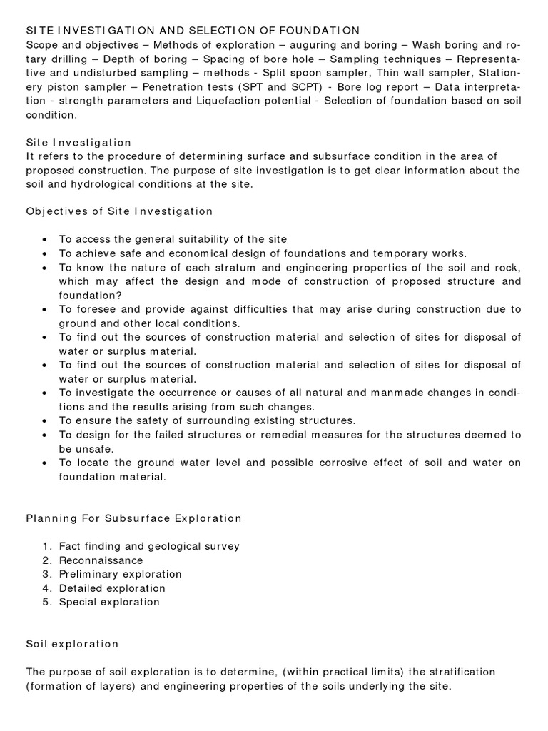 Site Investigation for Foundation Selection | PDF | Geology | Earth ...