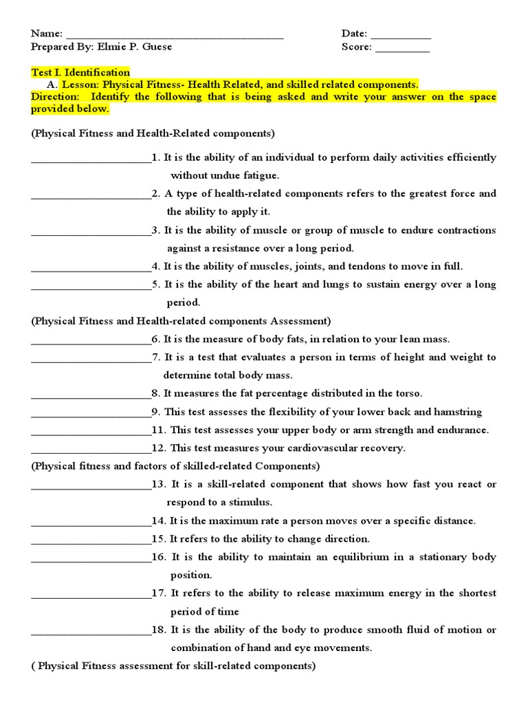 Worksheet | PDF | Physical Fitness | Flexibility (Anatomy)