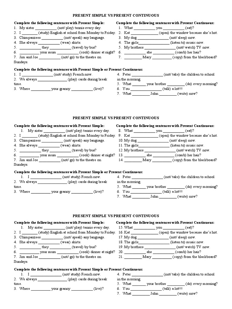 Present Simple VS Present Continuous | PDF | Syntactic Relationships ...