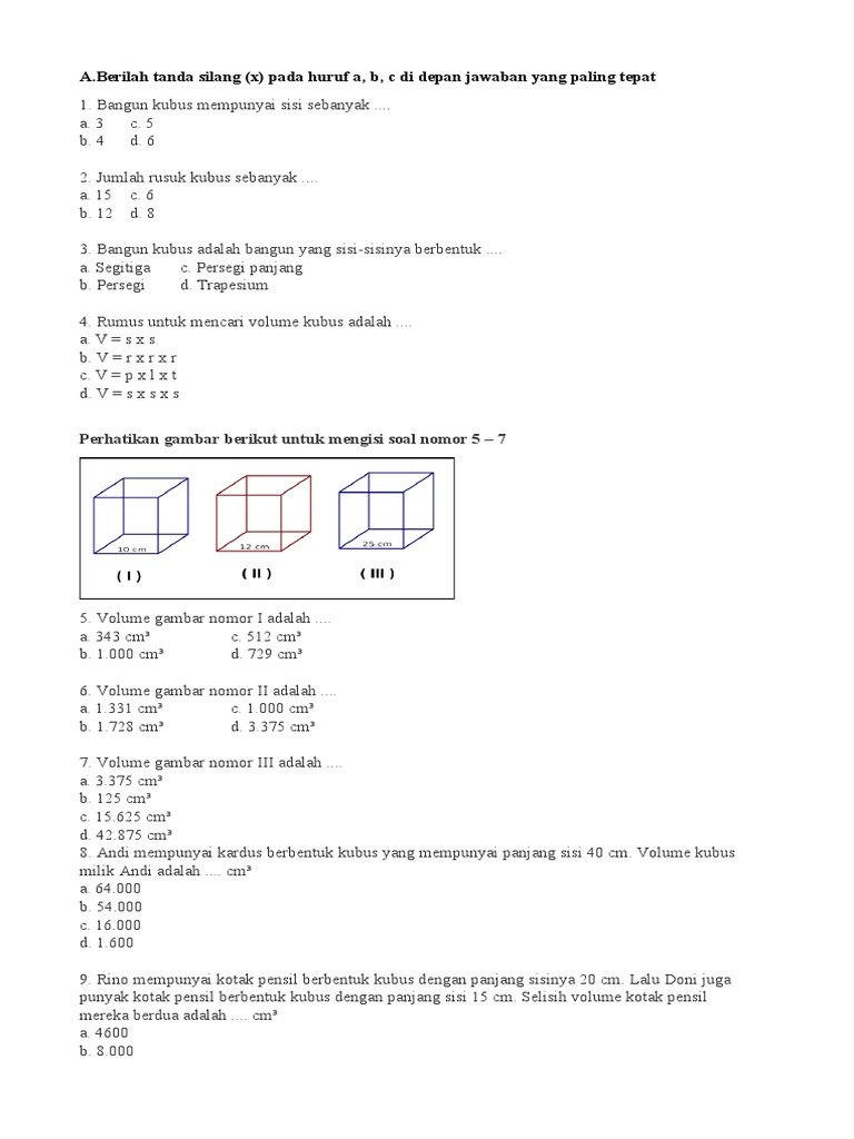 Soal Matematika Kelas 5-Kubus Dan | PDF | Metode & Bahan Ajar | Griya & Taman