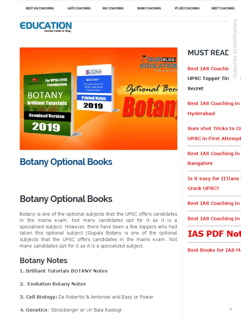 Botany Optional Books For IAS AND PCS (AUTHORS) | PDF | Botany ...