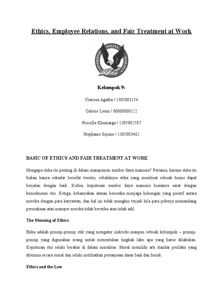 Ethics, Employee Relations, and Fair Treatment at Work | PDF