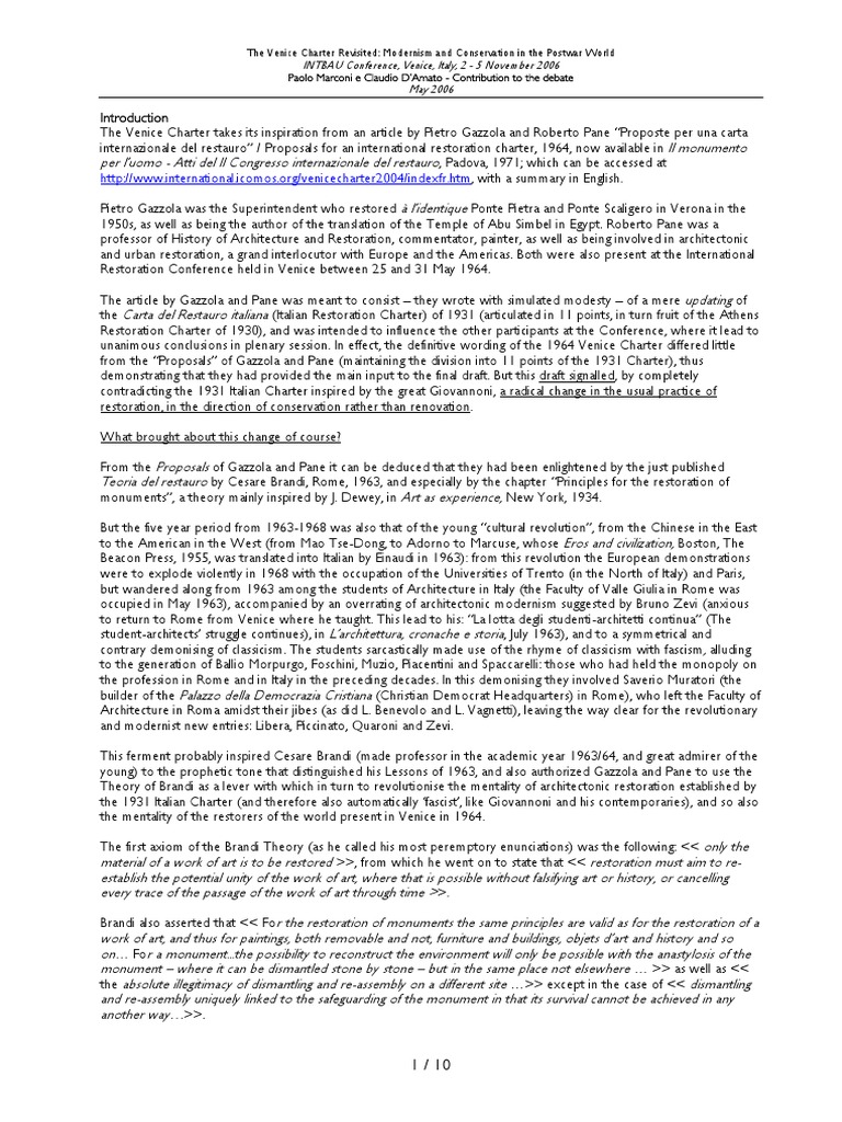 Venice Charter: Modernism & Conservation | PDF | Italy | Rome
