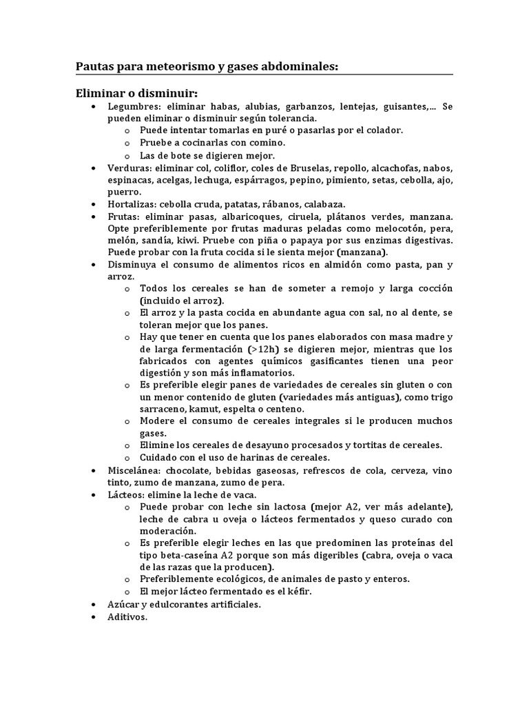 Pautas para Meteorismo y Gases Abdominales | PDF | Panes | Cereales