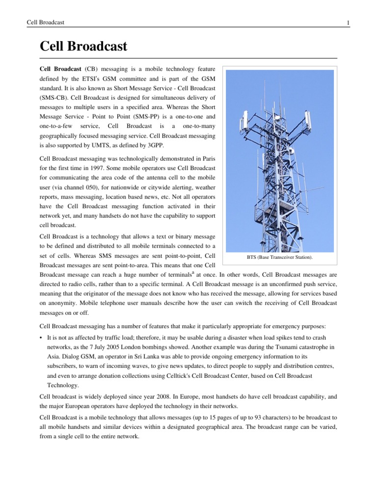 Cell Broadcast | Telecommunications | Information And Communications ...