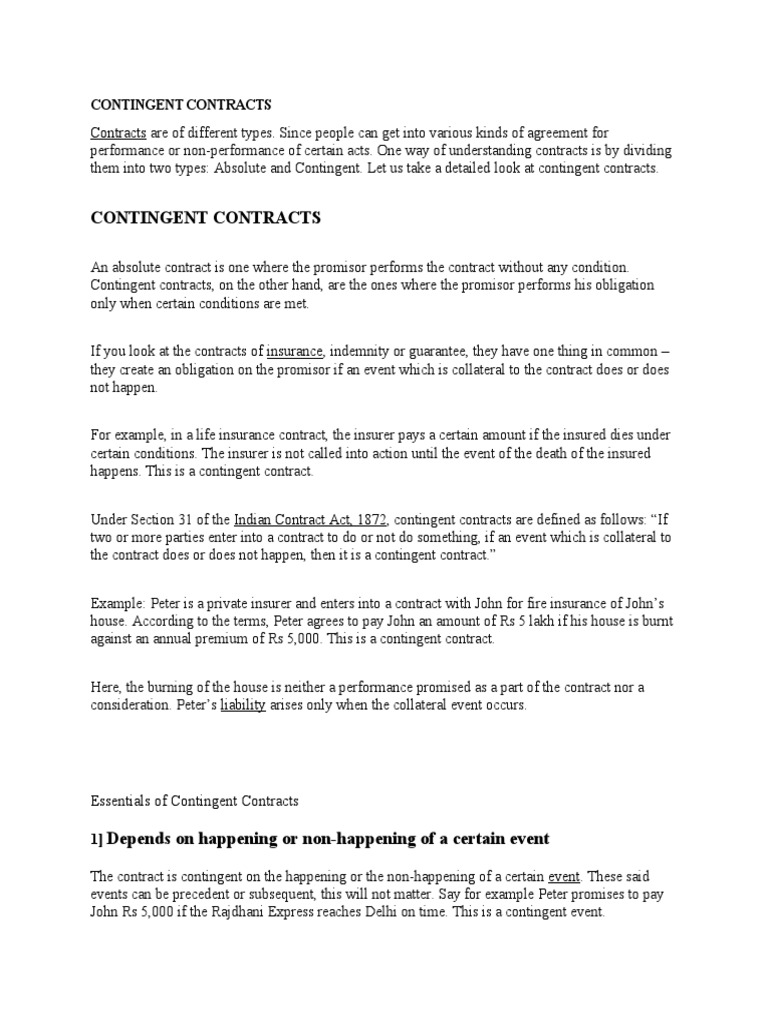 Understanding Contingent Contracts: Essentials, Enforcement Rules, and ...