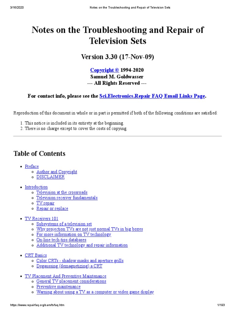 Notes On The Troubleshooting and Repair of Television Sets | PDF ...