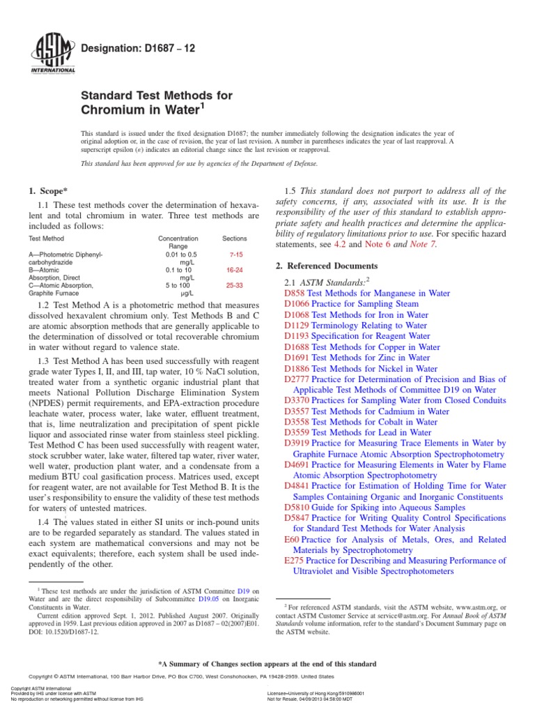 ASTM D1682-2012-Cr in Water PDF | PDF | Nitric Acid | Chromium