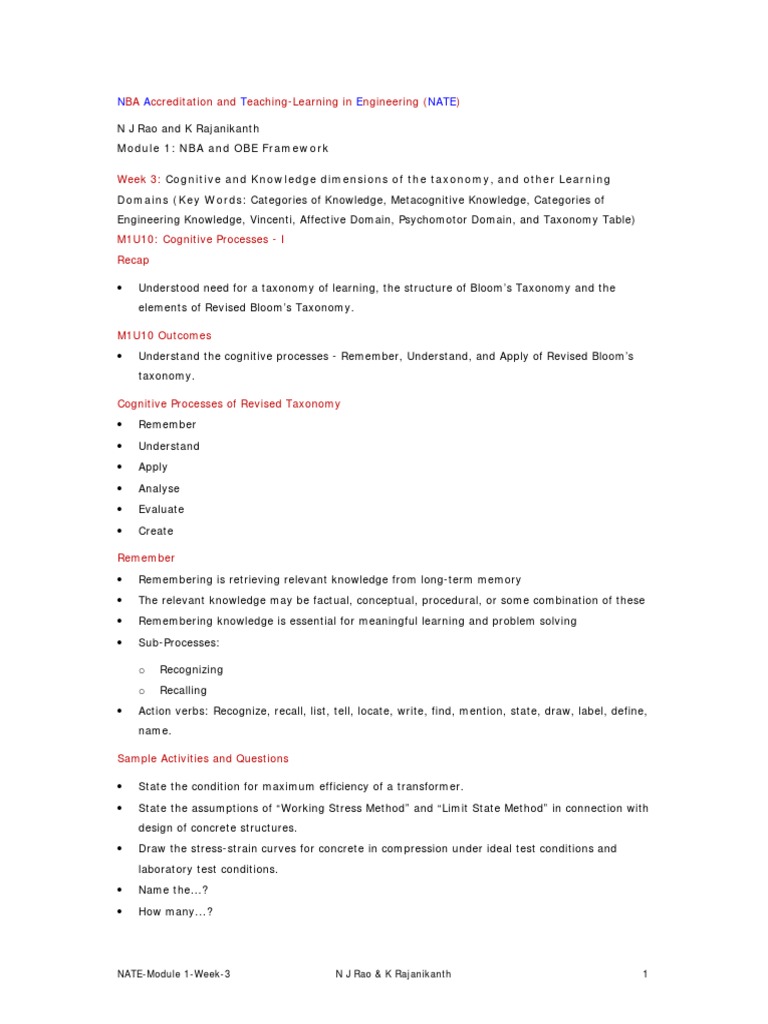 NATE Module 1 - Week3 | PDF | Metacognition | Affect (Psychology)