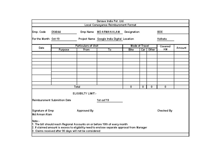Local Conveyance Reimbursment | PDF