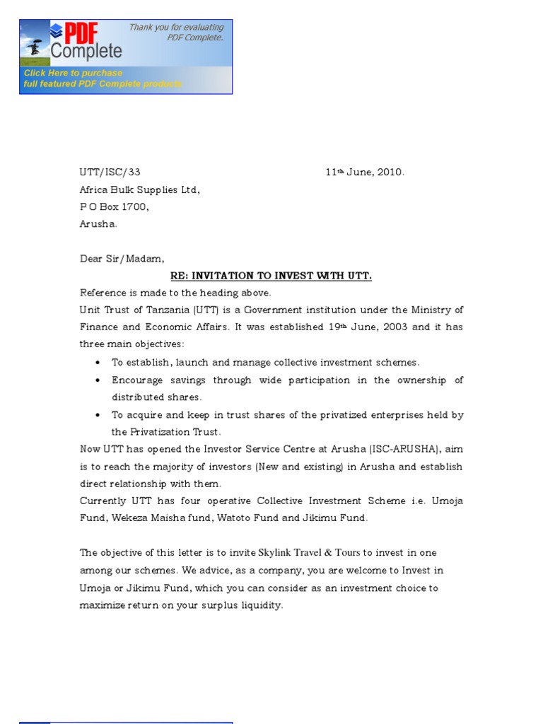 Sample Letter For All Schemes | PDF | Investment Fund | Investing