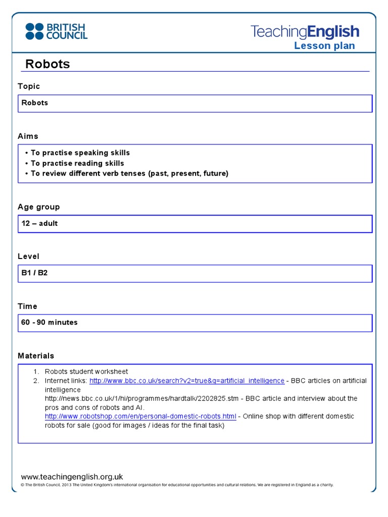 Robots Lesson Plan | PDF | Robot | Robotics