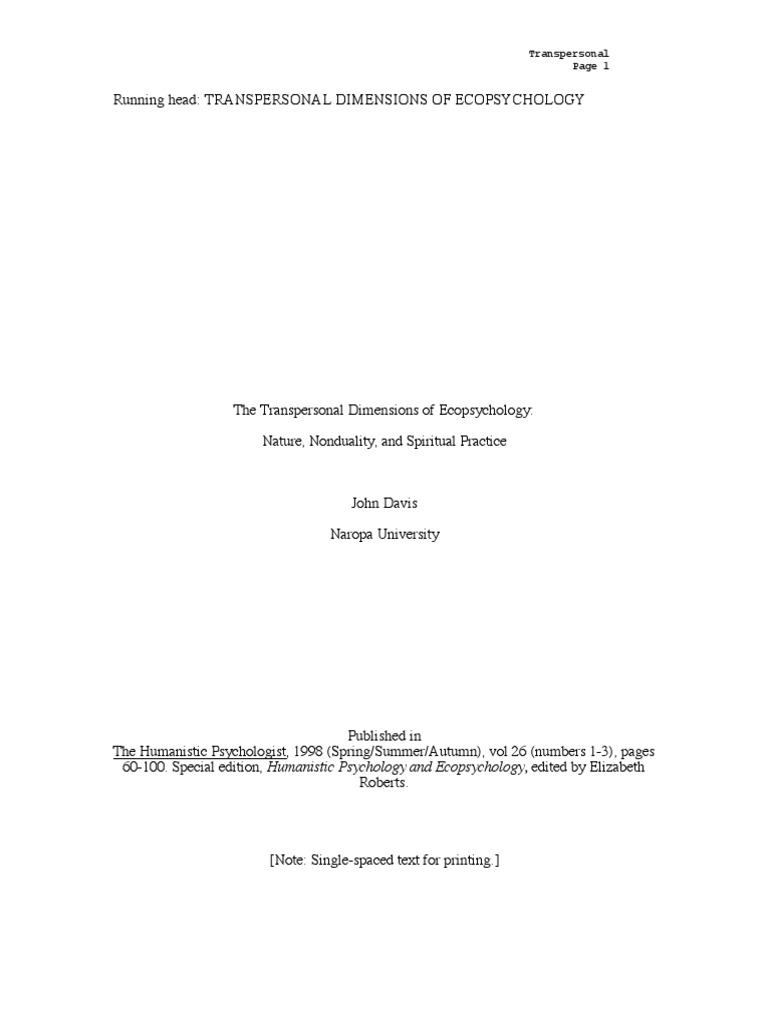 The Transpersonal Dimensions of Ecopsychology | PDF | Transpersonal ...