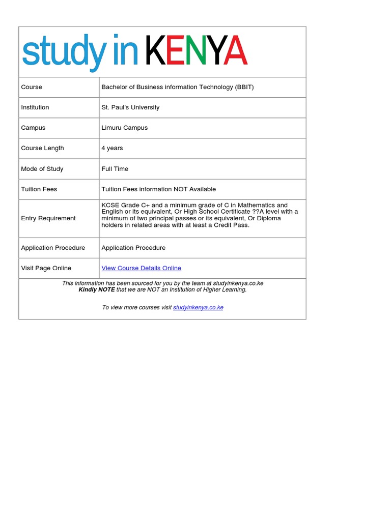 St. Paul's University-Bachelor of Business Information Technology (BBIT ...