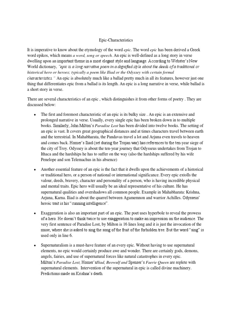 Characteristics of Epic Literature | PDF | Epic Poetry | Plot (Narrative)