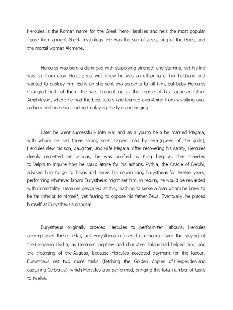 Hercules Summary | PDF | Hades | Greek Deities