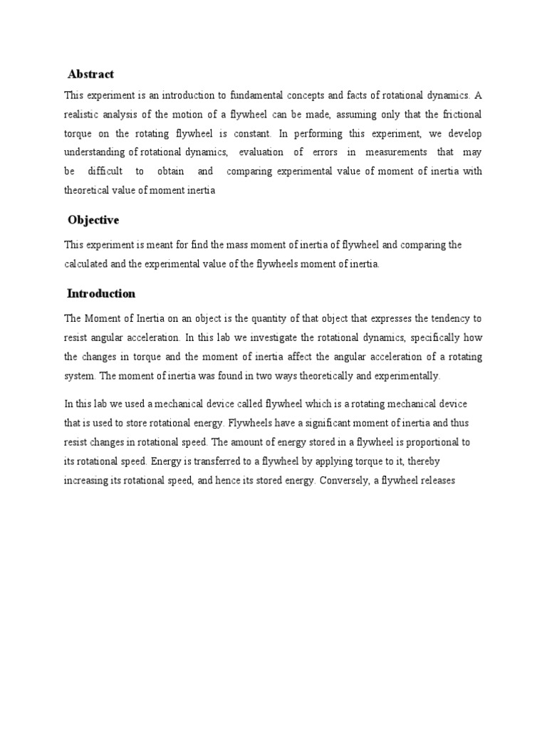 Mass Moment of Inertia Lab Report | PDF | Rotation Around A Fixed Axis | Torque