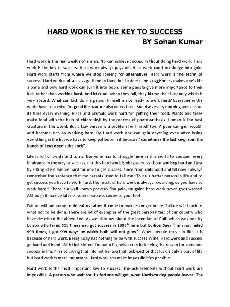 Hard Work Is The Key To Success | PDF