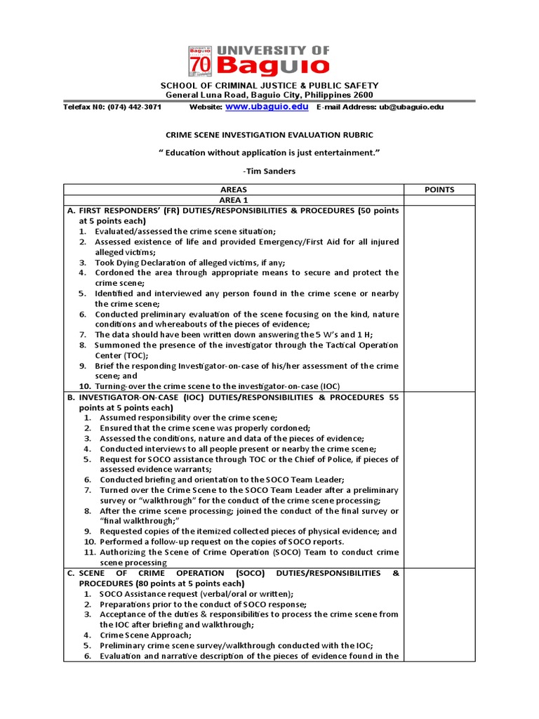 CSI6 ForSCI 6 - Rubric | PDF | Crime Scene | Forensic Science