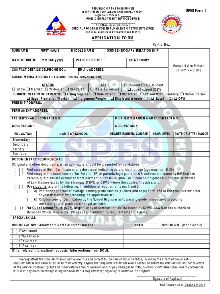 Spes Application Form | PDF | Government And Personhood | Government ...