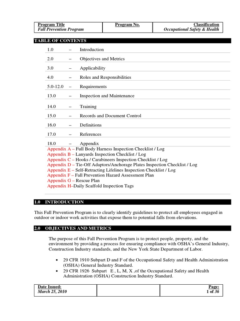 Fall Prevention Program PDF | PDF | Ladder | Occupational Safety And Health