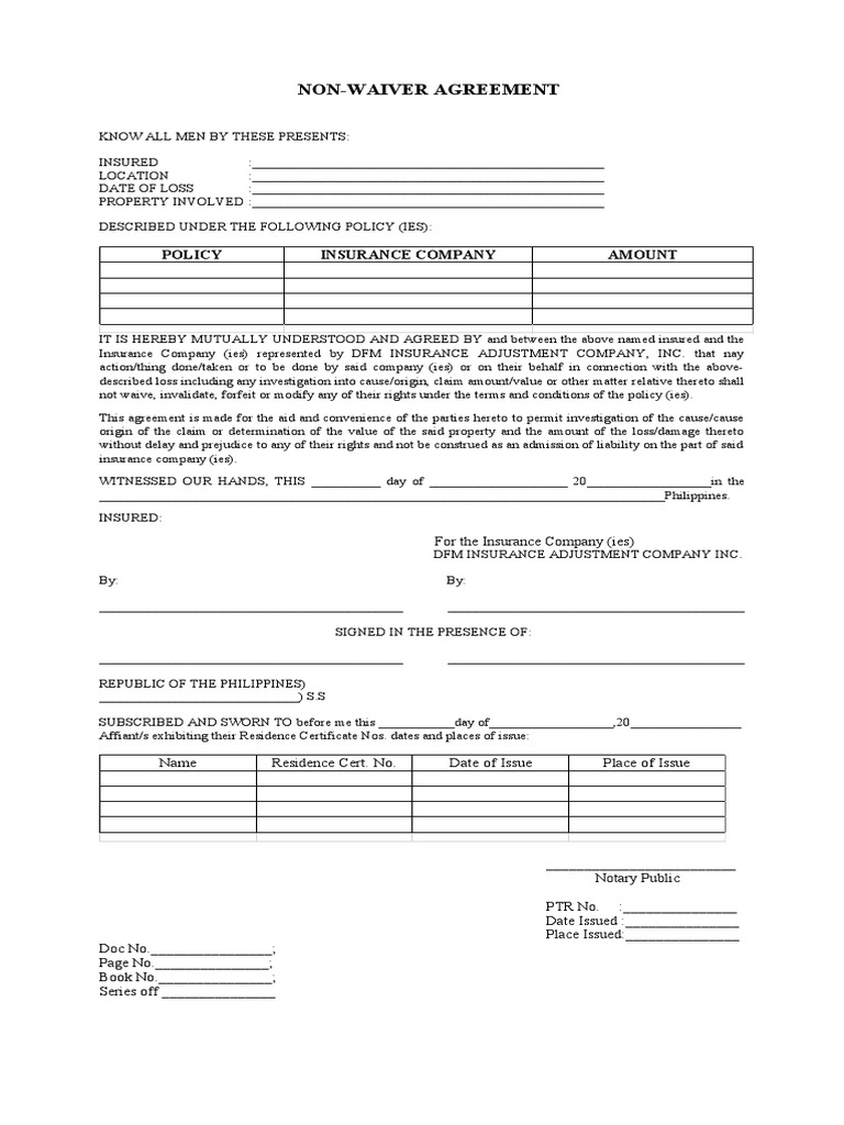 NON-WAIVER-NEW (Affidavit) | PDF | Affidavit | Insurance
