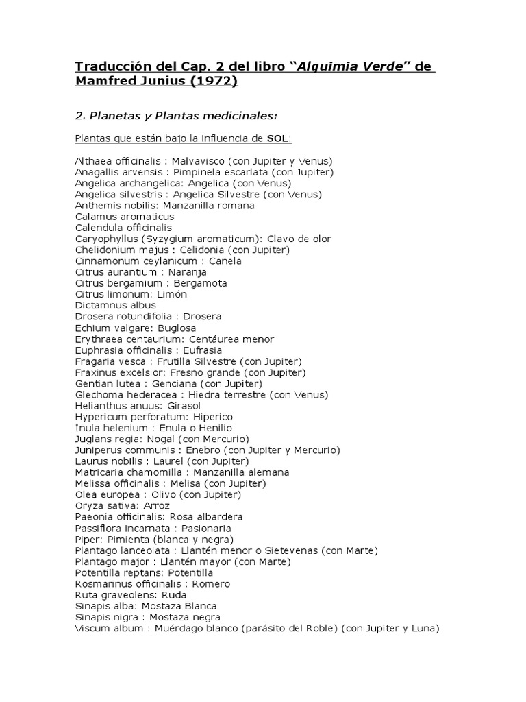 Plantas medicinales bajo la influencia planetaria | PDF | Botánica ...