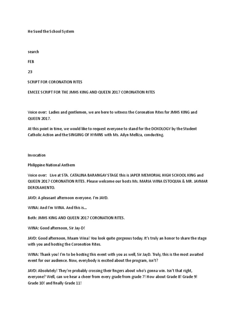 Emcee Script Coronation | PDF | State Ritual And Ceremonies | Monarchy