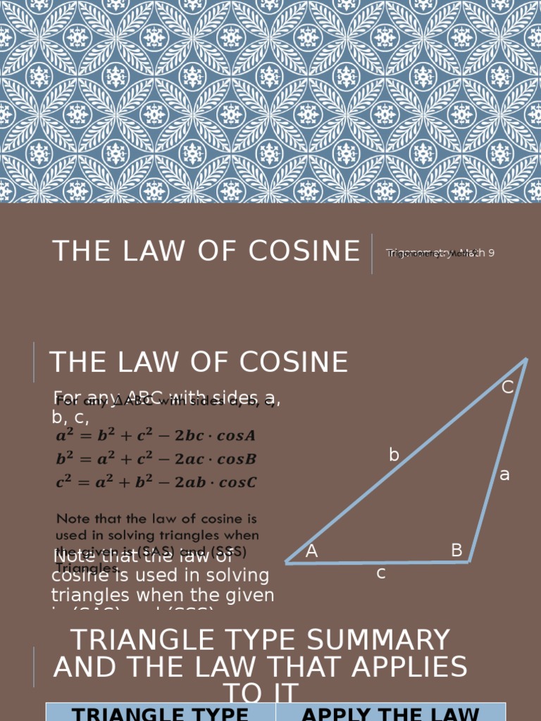 Law of Cosines for Triangle Solutions | PDF