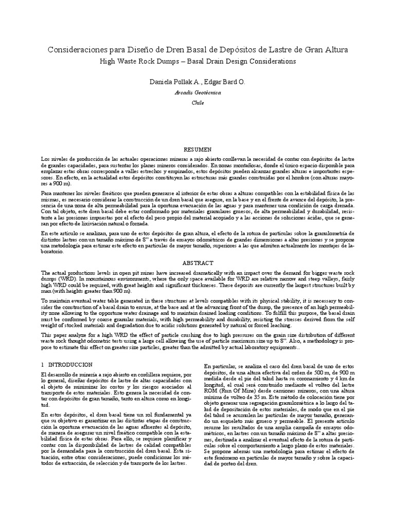 Consideraciones Diseño Dren Basal Depositos de Lastre | PDF | Mecánica ...