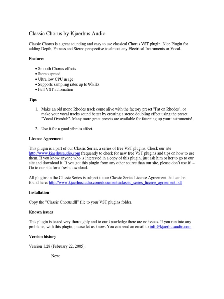 Kjaerhus Classic Chorus VST Plugin | PDF | Graphical User Interfaces ...
