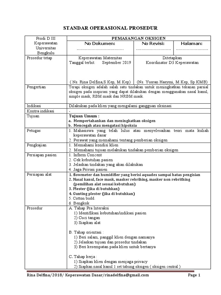 Sop Pemasangan Oksigen | PDF