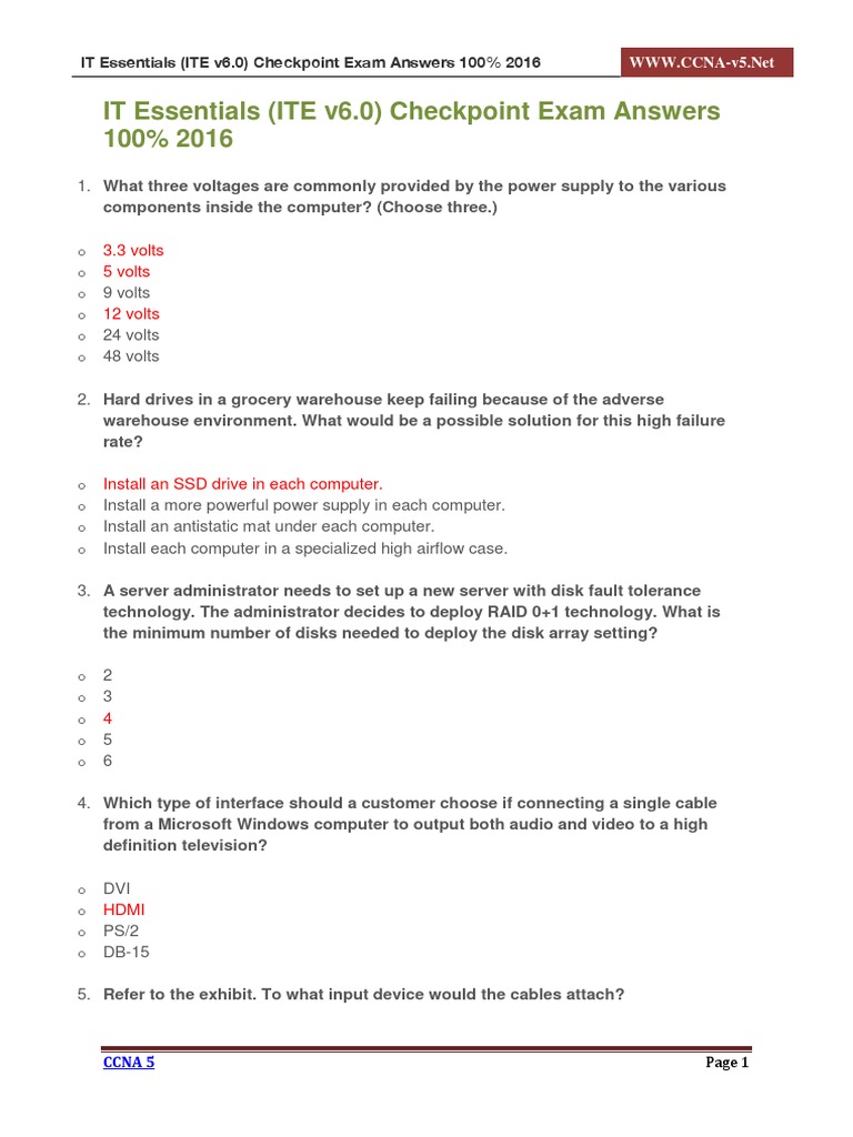 IT Essentials ITE v6.0 Checkpoint Exam Answers 100 2016 PDF | PDF | Ip Address | Wireless Lan