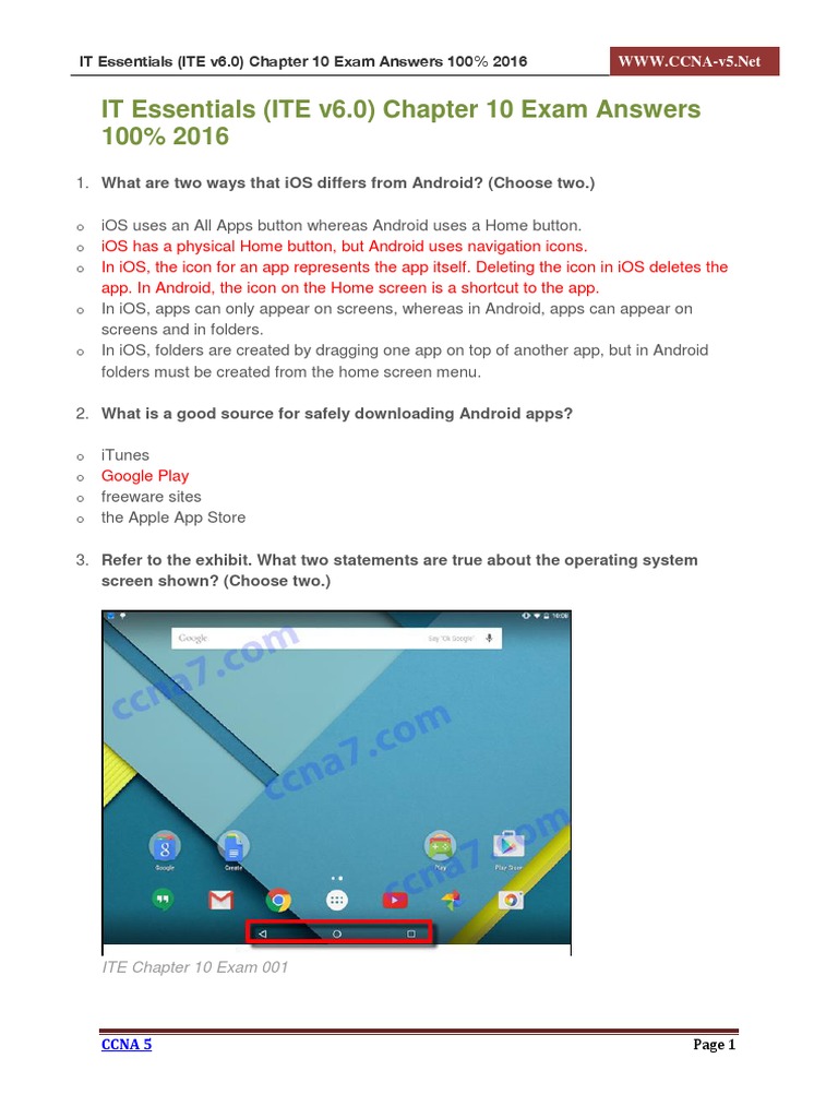 IT Essentials ITE v6.0 Chapter 10 Exam Answers 100 2016 | PDF | Ios ...