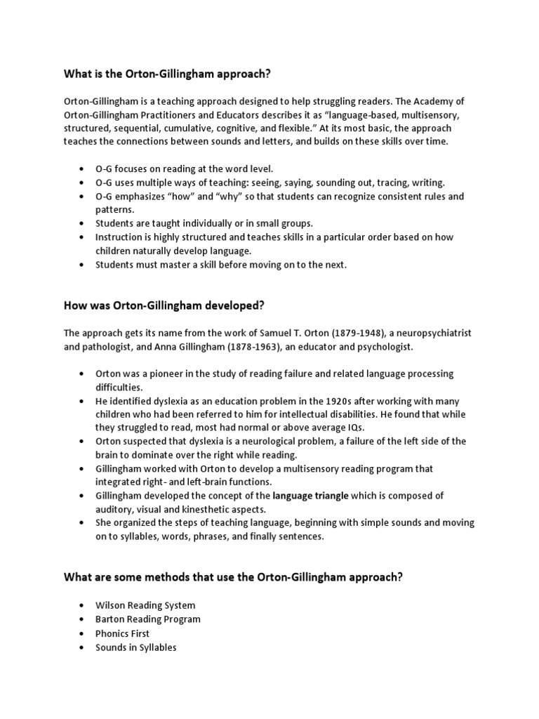 Overview of the Orton-Gillingham Approach | PDF | Wellness