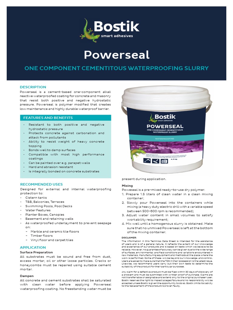 Bostik Powerseal Waterproofing Guide | PDF | Concrete | Materials