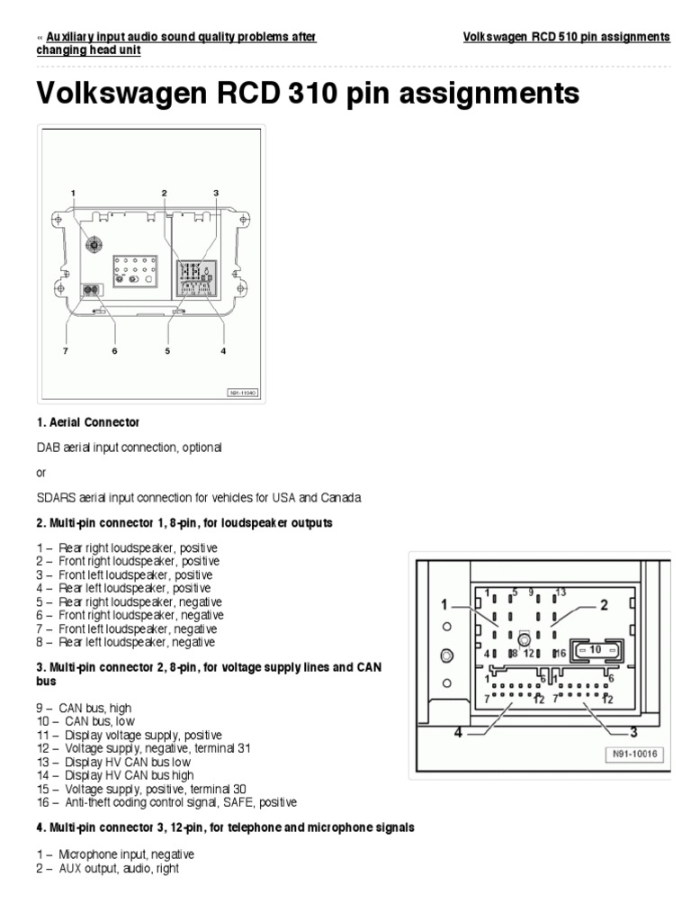Volkswagen RCD 310 Pin Assignments - PDF | PDF | Microphone | Amplifier