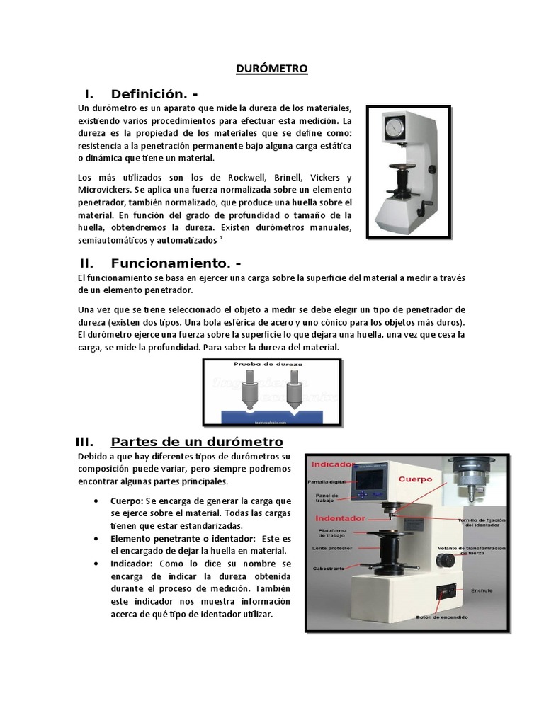 Tipos y partes del durómetro Rockwell | PDF | Dureza | Ingeniería de ...