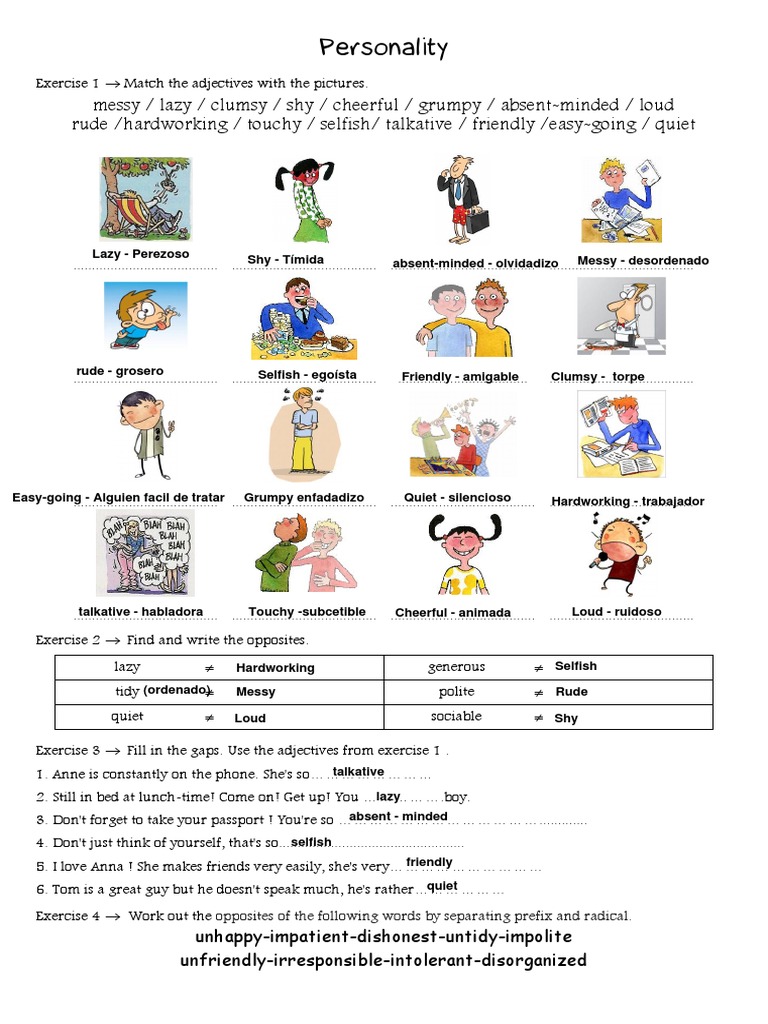 Personality Adjectives Worksheet | PDF
