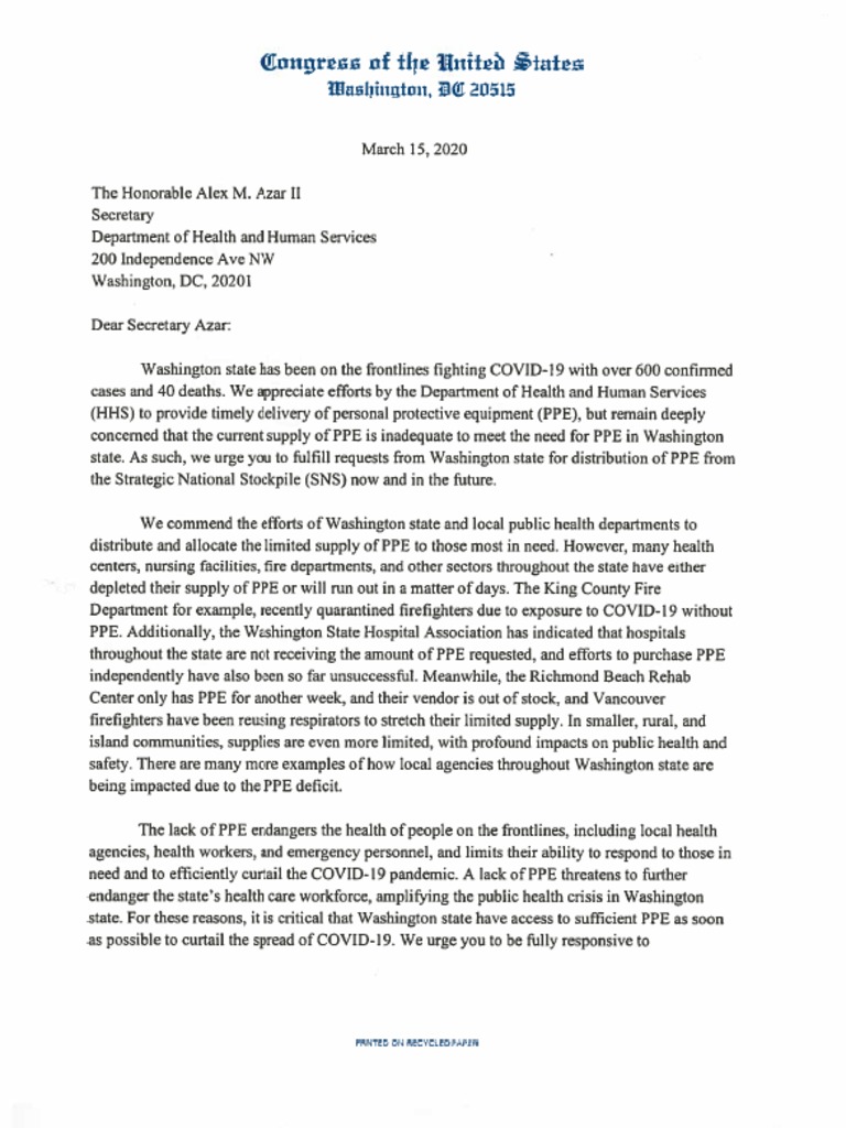 HHS WA PPE Letter 03152020 | PDF