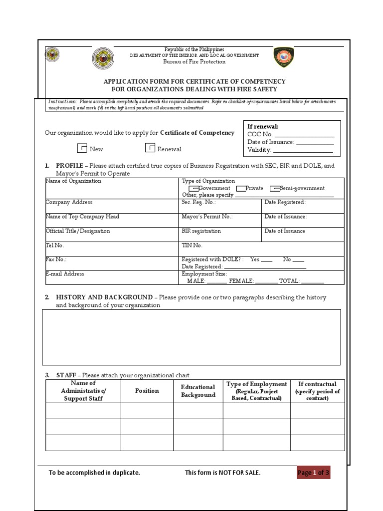 Application Form For Coc (Organization) Fire Safety Practitioner | PDF ...