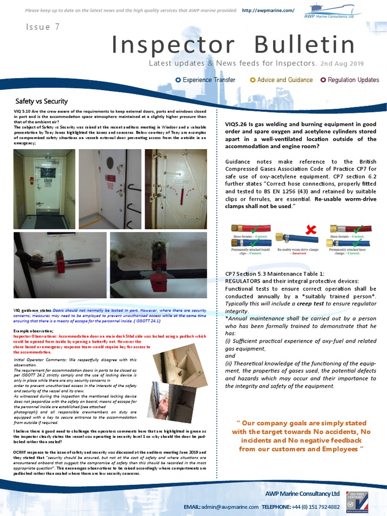 AWP Marine Inspector Bulletin Update | PDF | Safety | Ships