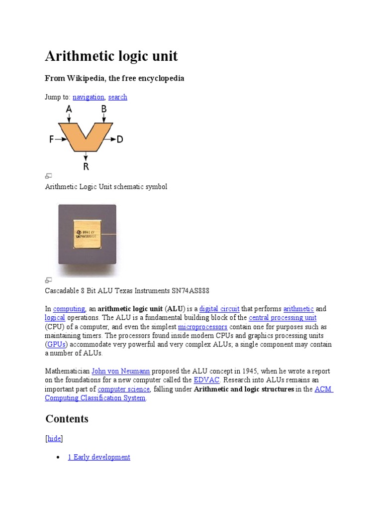 Arithmetic Logic Unit: From Wikipedia, The Free Encyclopedia | PDF ...