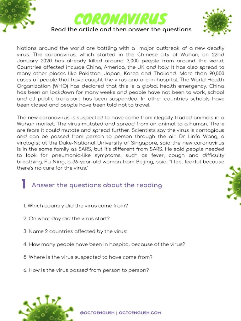 Reading Comprehension Coronavirus Wordsearches Worksheet Templates ...