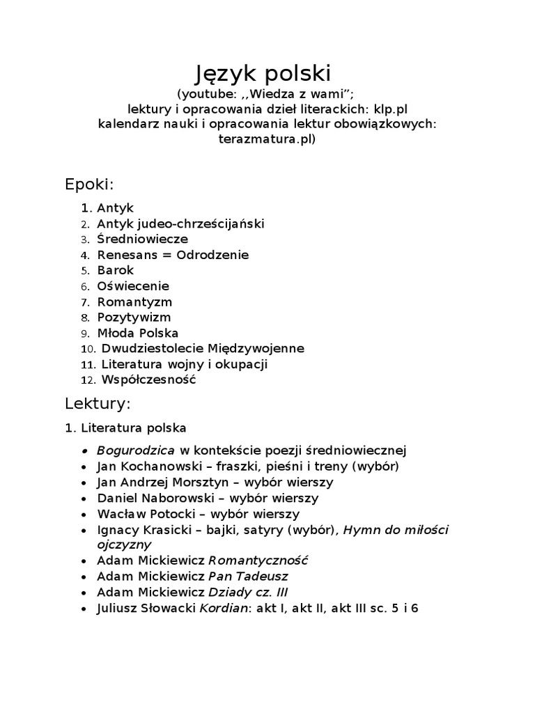 Plan Nauki Do Matury | PDF